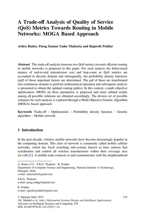 Pdf A Trade Off Analysis Of Quality Of Service Qos Metrics Towards Routing In Mobile