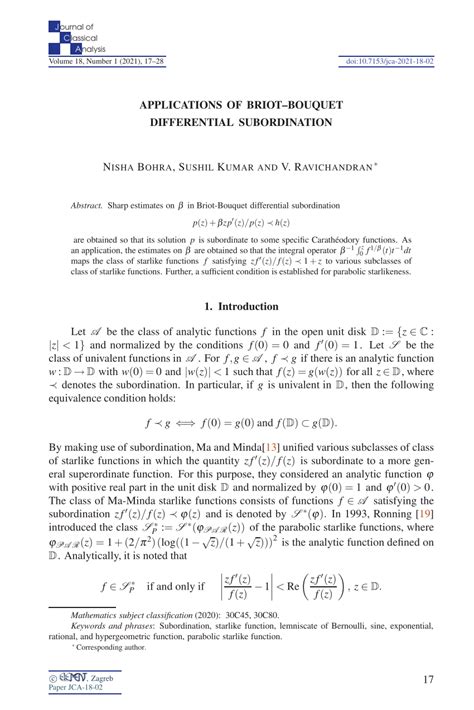 Pdf Applications Of Briot Bouquet Differential Subordination