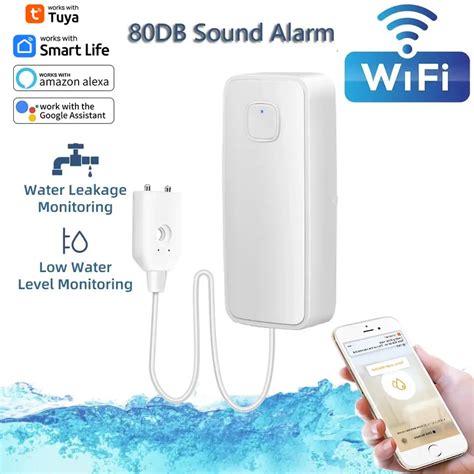 Tuya Wifi Smart Water Leak Sensor Water Overflow Level Detector 80db Sound Alarm System Flood
