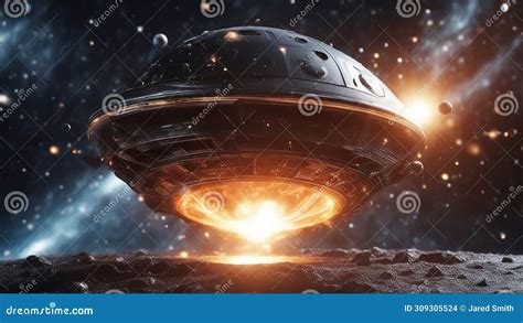 Spaceship In Space Near Black Hole With Exploding Star Digital Render