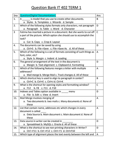 SOLUTION Question Bank For Digital Documentation Class 10 It 402