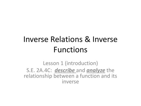 Inverse Relations Inverse Functions