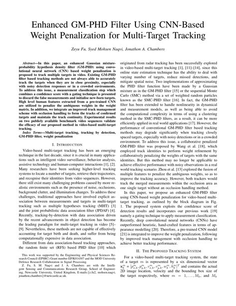 Pdf Enhanced Gm Phd Filter Using Cnn Based Weight Penalization For Multi Target Tracking