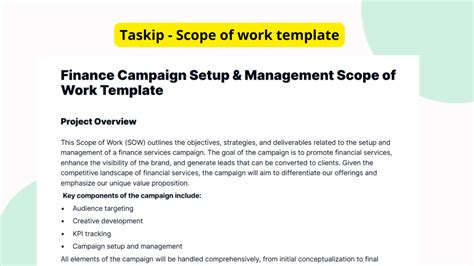 Finance Campaign Setup And Management Scope Of Work Template Taskip
