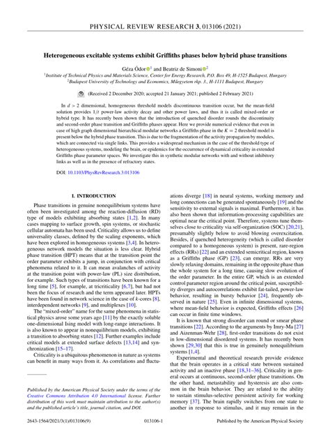 Pdf Heterogeneous Excitable Systems Exhibit Griffiths Phases Below Hybrid Phase Transitions