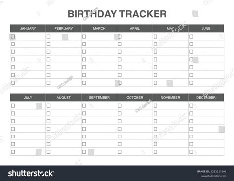 생일 추적기 템플릿 월별 달력 인쇄 스톡 벡터로열티 프리 2282213507 Shutterstock