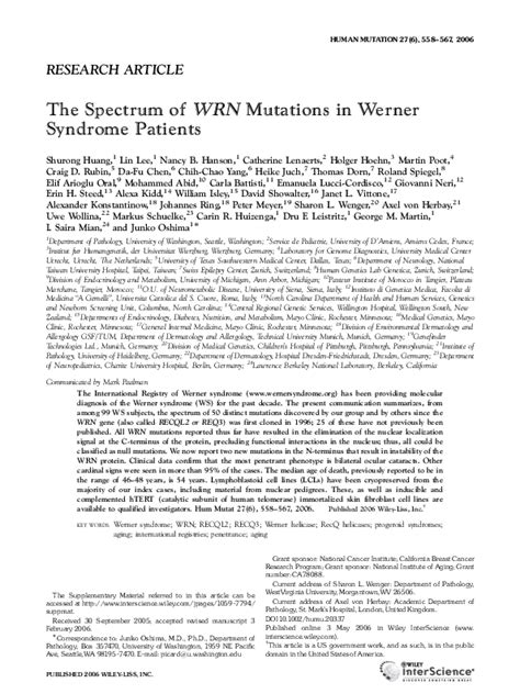 pdf the spectrum of wrn mutations in werner syndrome patients