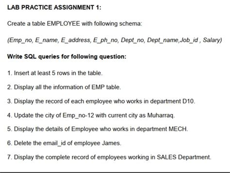 Solved Lab Practice Assignment 1 Create A Table Employee