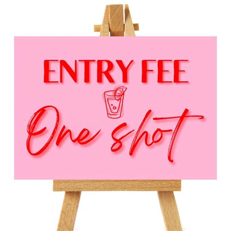 Entry Fee One Shot Printable Party Sign Pink And Red Instant Pdf Etsy