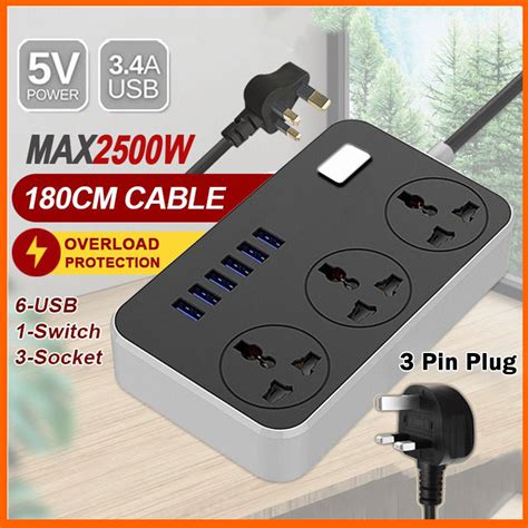 6 USB Port 3 Universal Power Strip Extension Plug Power Socket Electric Sockets Elektrik Soket