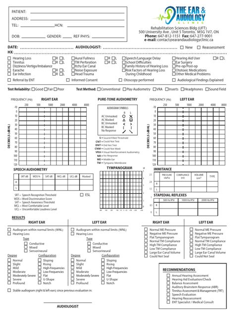 Audiology Audiogram Form Pdf Hearing Loss Human Head And Neck