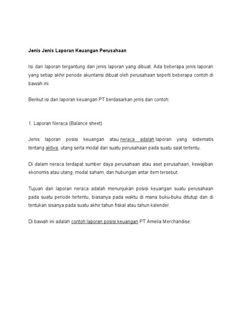 Jenis Jenis Laporan Keuangan Perusahaan Pdf