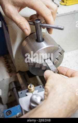 Lathe Adjustment Prior To Precise Work Stock Photo Alamy