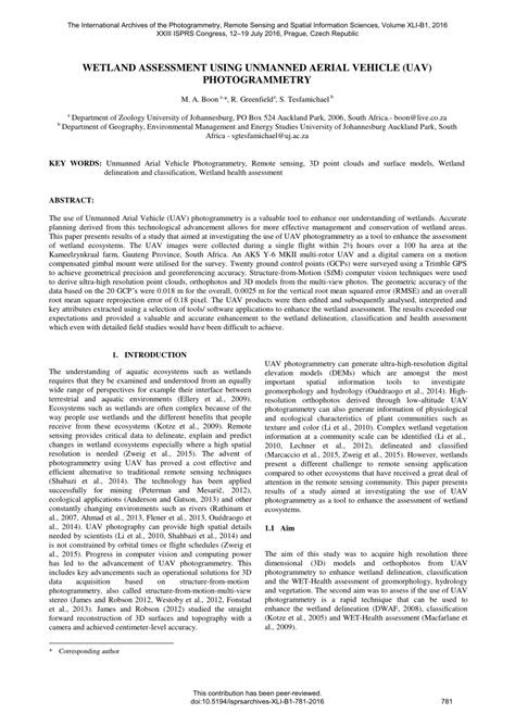 Pdf Wetland Assessment Using Unmanned Aerial Vehicle Uav Photogrammetry