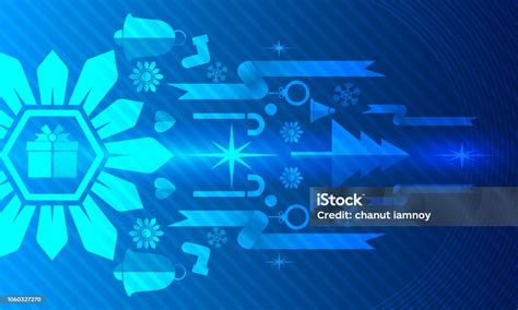 메리 크리스마스 화이트 벡터 일러스트 레이 션 장비 트리 Cog 휠 회로 보드 첨단 디지털 기술에 선물 하 고 파란색 배경에