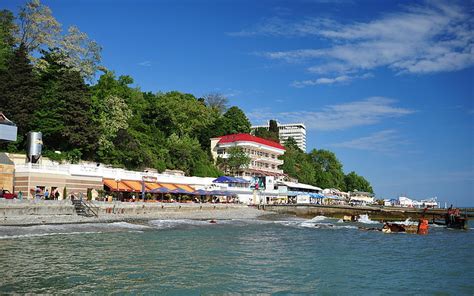 White and red concrete building, russia, sochi, sea, building, HD ...