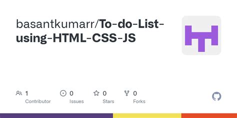 Github Basantkumarr To Do List Using Html Css Js