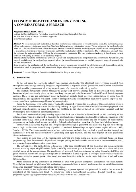 Pdf Economic Dispatch And Energy Pricing A Combinatorial Approach