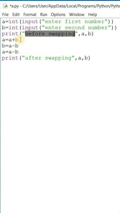 Swap Two Numbers In Python Shorts Viral Shortvideo Python