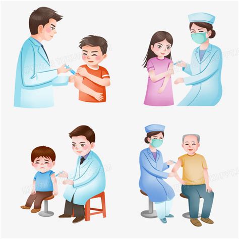 一组手绘插画打疫苗套图合集png图片素材下载手绘png熊猫办公