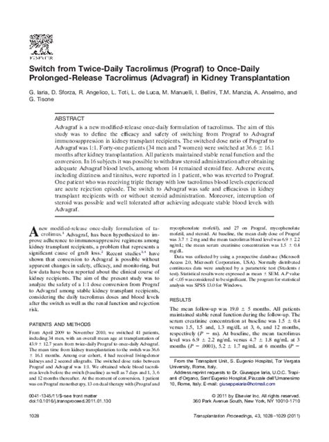 Pdf Switch From Twice Daily Tacrolimus Prograf To Once Daily Pdf Switch From Twice Daily Tacrolimus Prograf To Once Daily