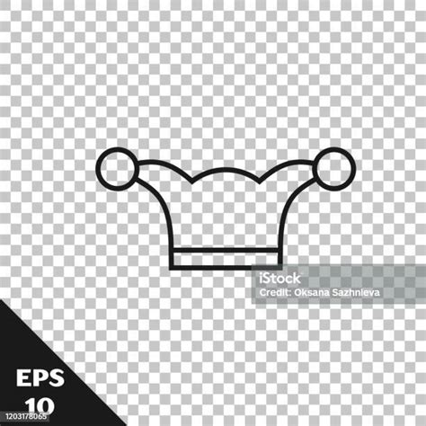 투명 한 배경에 고립 된 종과 검은 선 제스터 모자 광대 아이콘입니다 놀이 공원 재미 남자 기호입니다 벡터 일러스트레이션 4월에 대한 스톡 벡터 아트 및 기타 이미지