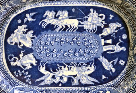 Regency Herculaneum Neo Classical Greek Pattern Blue Printed Dish For