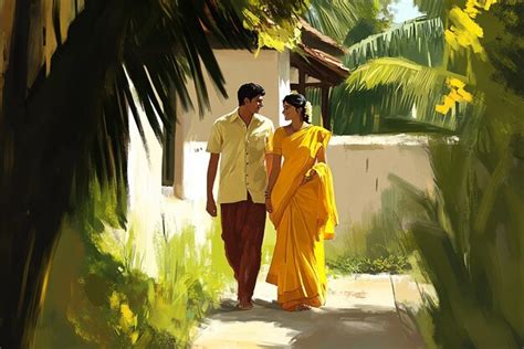 Tamil Nadu Lovers Girl In Yellow Saree In Everyday Life Premium Ai