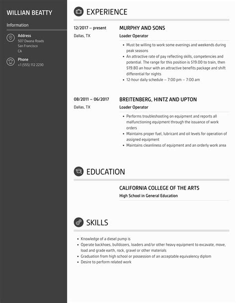 Loader Operator Resume Samples Velvet Jobs
