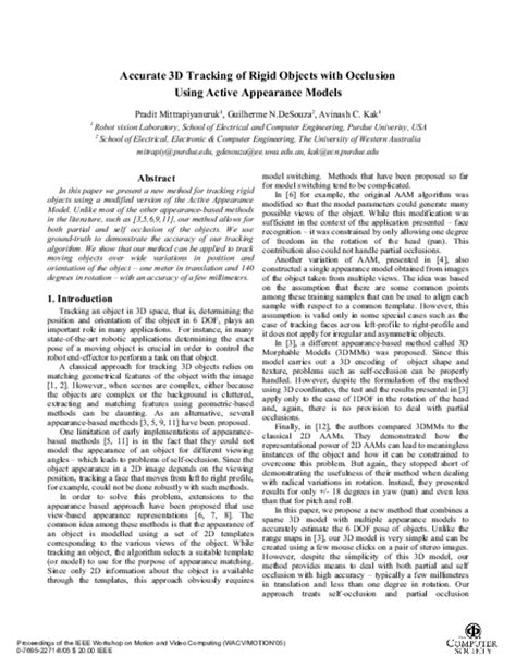 Pdf Accurate 3d Tracking Of Rigid Objects With Occlusion Using Active Appearance Models