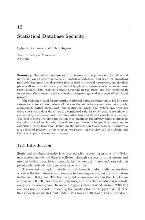 Pdf Statistical Database Security