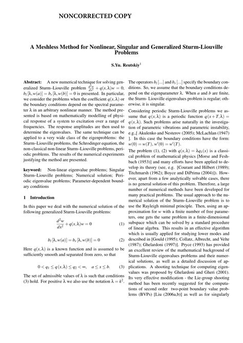 Pdf A Meshless Method For Nonlinear Singular And Generalized Sturm Liouville Problems