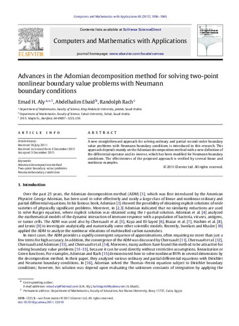 Pdf Advances In The Adomian Decomposition Method For Solving Two Point Nonlinear Boundary