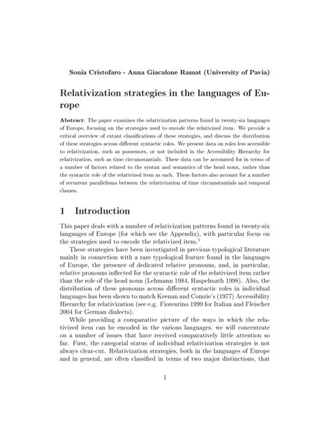 Pdf Relativization Strategies In The Languages Of Europe