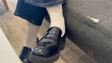 Candid Shoeplay In Public With Loafers And White Knee Socks Amelie