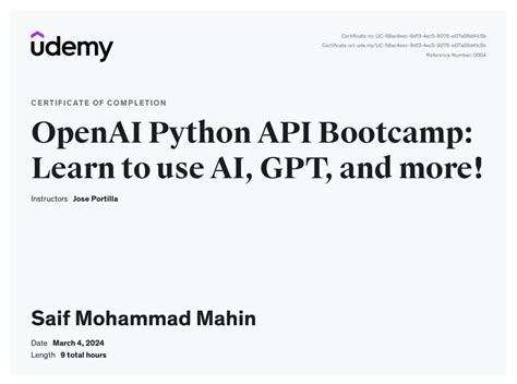 Saif Mohammad Mahin On Linkedin Udemy Course Completion Certificate