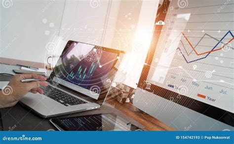Business Report And Sales Data With Graph Economic Growth On Computer