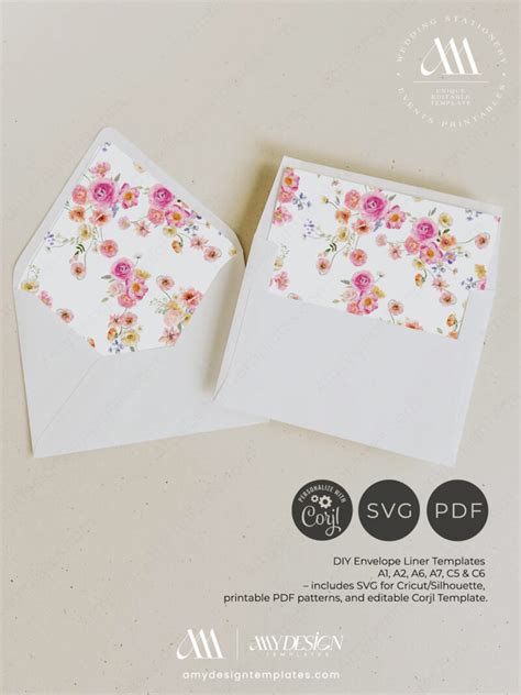 Bright Floral Envelope Liners Template Colorful Flowers Envelope Liners A7 Diy Envelope