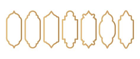 황금 이슬람 창문 모양입니다 아랍 황금 아치 라마단 카림 프레임 모로코 국경 실루엣입니다 이드 무바라크 오리엔탈 미러 세트 0명에 대한 스톡 벡터 아트 및 기타 이미지