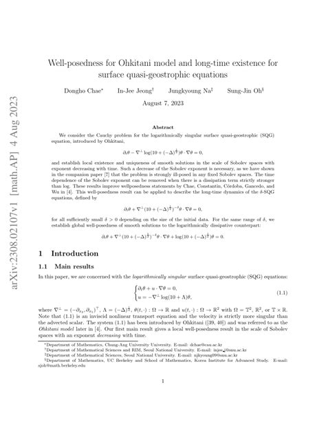 Pdf Well Posedness For Ohkitani Model And Long Time Existence For Surface Quasi Geostrophic