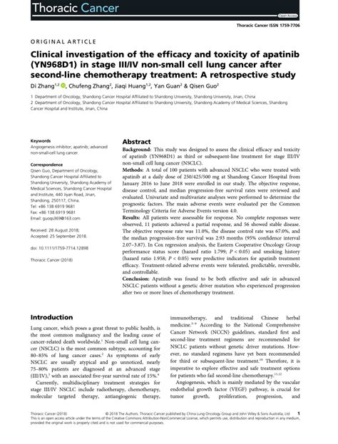 Pdf Clinical Investigation Of The Efficacy And Toxicity Of Apatinib