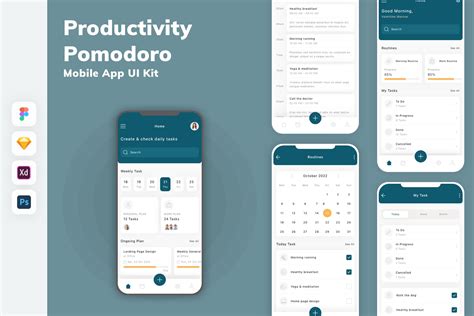 Productivity And Pomodoro App Ui Kit Ui Kits And Libraries ~ Creative