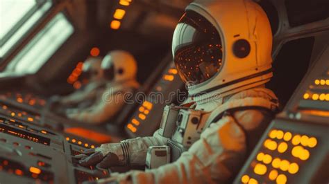 Astronauts Operating Controls In Spacecraft Stock Image Image Of Generated Technology 365708889