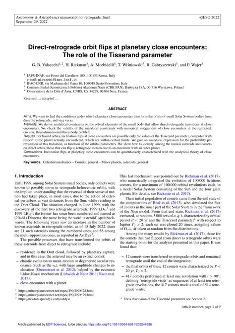 Pdf Direct Retrograde Orbit Flips At Planetary Close Encounters The Role Of The Tisserand