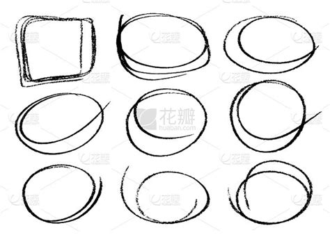 手绘墨线圈或画圈矢量集合素材 花瓣网