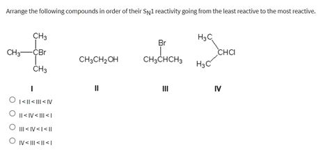 Solved Arrange The Following Compounds In Order Of Their Sn1