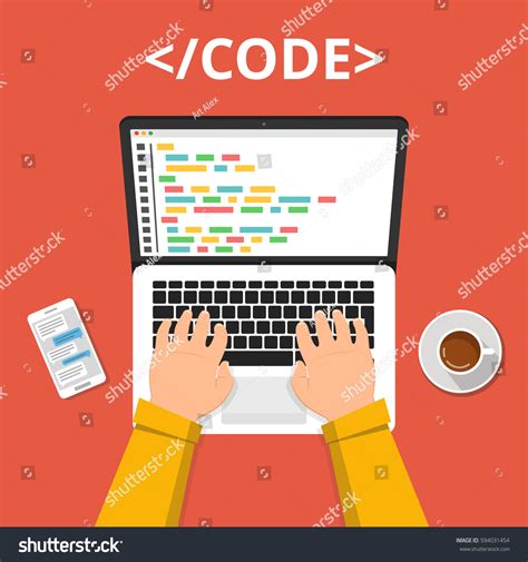 Programmer Coding On Laptop Computer On เวกเตอร์สต็อก ปลอดค่า