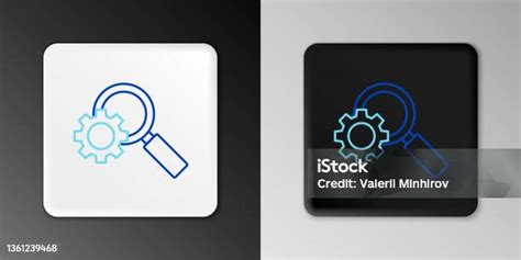 회색 배경에 격리 된 라인 돋보기와 기어 아이콘 기어 도구를 검색합니다 비즈니스 분석 기호입니다 다채로운 개요 개념 벡터 발견에 대한 스톡 벡터 아트 및 기타 이미지