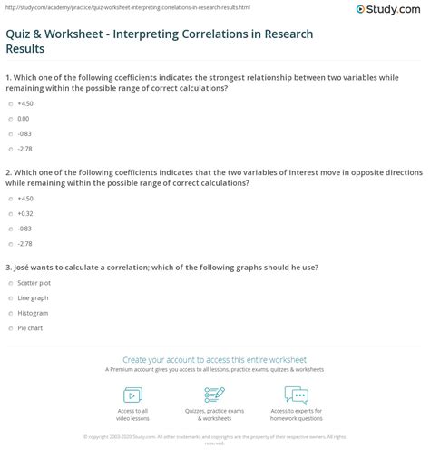 Quiz And Worksheet Interpreting Correlations In Research Results