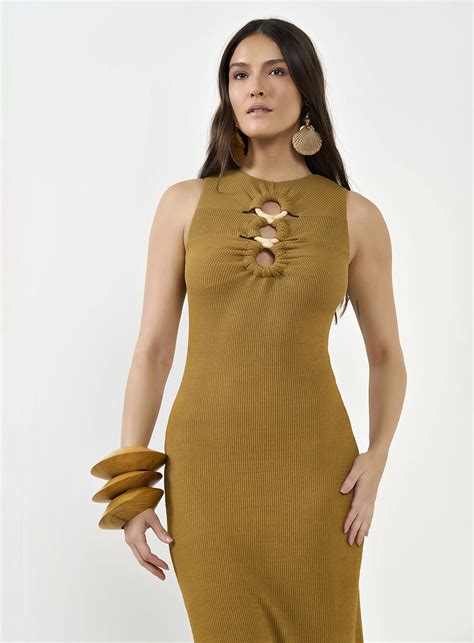 Vestido Midi Justo Com Aros Em Metal Colcci